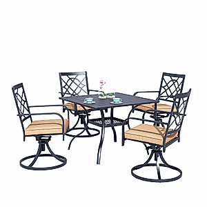 SUNCROWN 5-Piece Outdoor Dining Set Metal Swivel Cushioned Chairs Patio Furniture Sets with Steel Slat Bistro Table for Backyard, Lawn, Garden