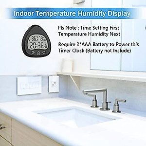 ZEITHALTER Shower Timer Kitchen Clock with Alarm, Waterproof for Water Splashes, Visual Countdown Timer, Time Management Tool, Indoor Temperature Humidity, Suction Cup, Hole Stand