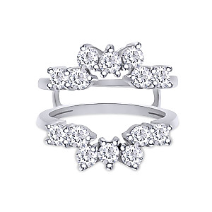 AFFY 1 Carat Round Sunburst Halo Ring Guard Enhancer in 14k White Gold Plated 925 Sterling Silver with Cubic Zirconia Ring Size-6