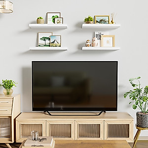 Love-KANKEI White Floating Shelves for Wall Set of 4, Wood Wall Shelves with Lip,15.6 Inch Rustic Hanging Shelves for Bedroom Bathroom Living Room Kitchen Nursery Display