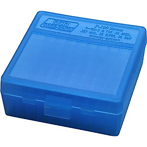 MTM 100 Round Flip-Top Ammo Box 38/357 Cal (Clear Blue)