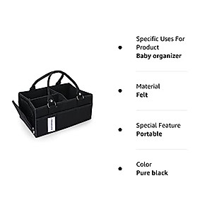XUANGUO Baby Diaper Caddy Organizer for Girl Boy Large Nursery Storage Bin Basket Portable Holder Tote Bag for Changing Table and Car Baby Shower Gifts Newborn Baby Registry Must Haves Items black