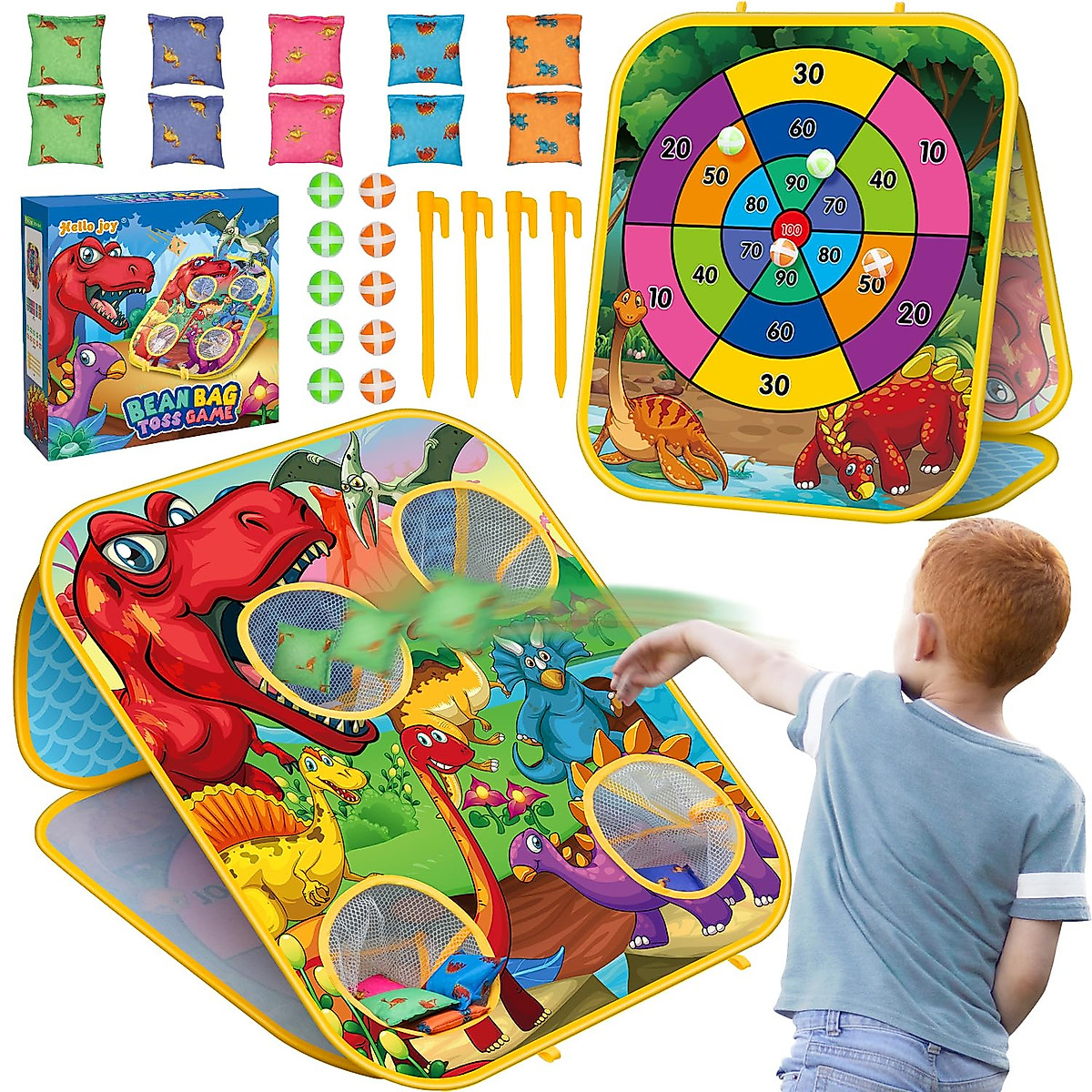 HelloJoy Bean Bag Toss Game Kids Outdoor Toys,Double-Sided Foldable Cornhole Board Backyard Beach Yard Outdoor Toys for Toddler, Outside Lawn Party Activities Toy Gifts for Boys Girls Age 3 4 5 6 7 8