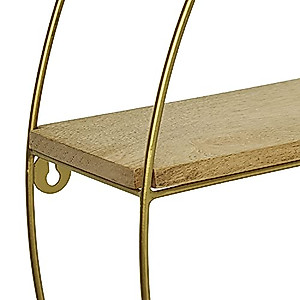 kimisty Gold Round Wall Shelves, Large Circular Floating Shelf for Bathroom, Living Room, Kitchen and Bedroom, Brass Geometric Wall Decor, Metal Sconce Shelf with Mango Wood, Boho Accent Display