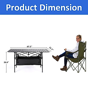 Moosinily Camping Table 4Ft Folding Table with 54 L Storage Bag Tighten Band Folding Picnic Table Aluminum Roll up Table Folding Camp Table for Outdoor Beach Grill BBQ Travel Black