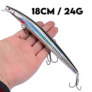 LINGYUE Large Fishing Lures 7.1" Minnow VIB Hard Bait Lures with Treble Hook Lifelike 3D Fishing Eyes Swimbait Crankbait Deep/Shallow Divers Fish Tackle Kits