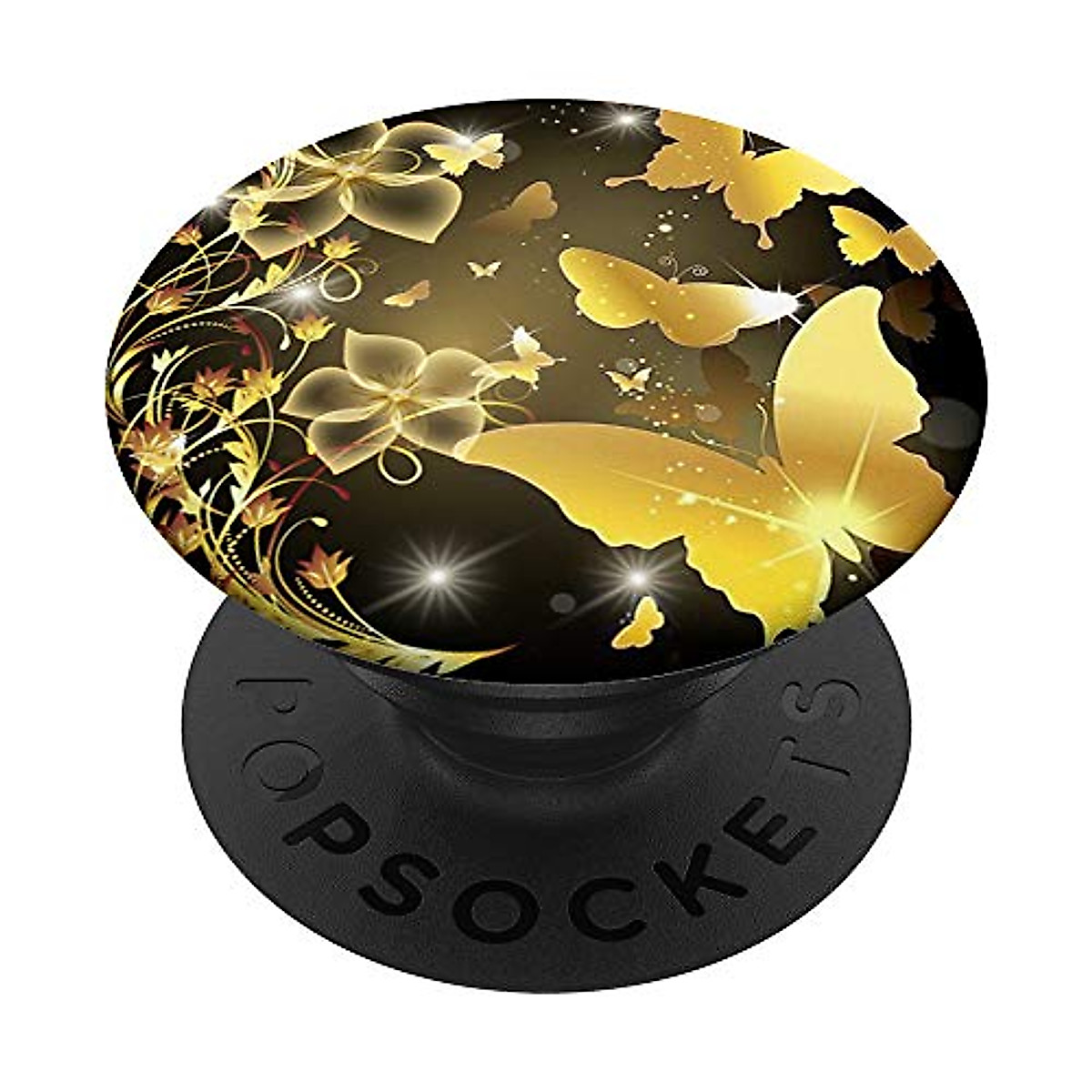 Cute Beautiful-Gold Butterfly and Flowers PopSockets Grip and Stand for Phones and Tablets