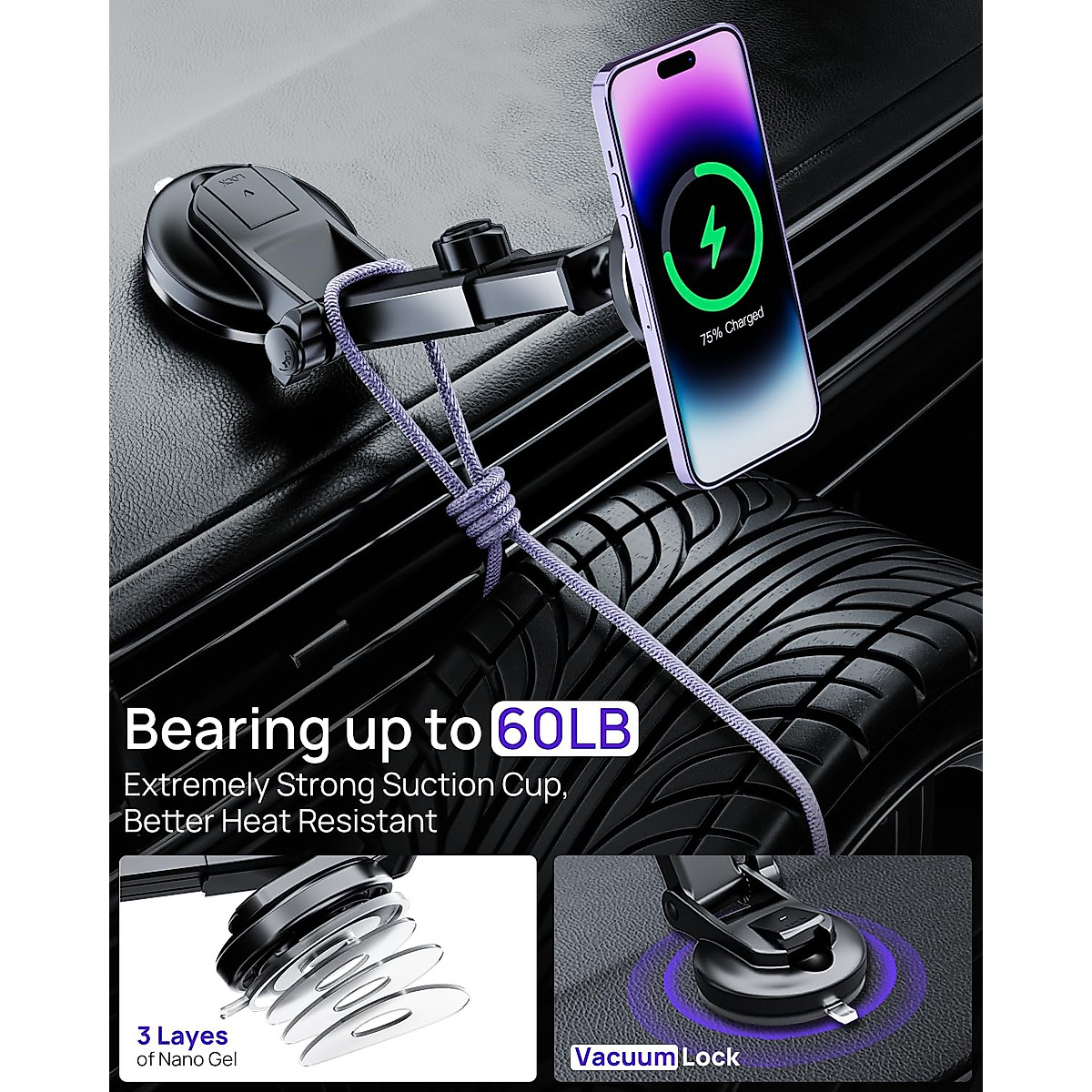 Eazpower MagSafe Car Mount Charger, Wireless Car Charger Compatible with iPhone 15/14/13/12 Pro Max, MagSafe Case, Magnetic Car Phone Holder Mount Fast Charging for Dashboard/Air Vent/Windshield