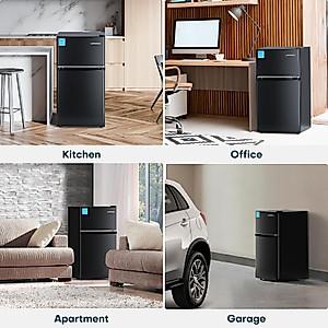 Upstreman 3.1 Cu.Ft Mini Fridge with Freezer, Double Door Mini Fridge, Dorm Essentials, Adjustable Thermostat, Energy Saving, Mini Fridge for Office, Dorm, Bedroom, Black