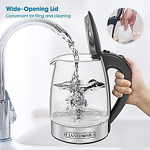 Plaman Electric Kettle,Glass Tea Kettle 1.8L with Blue LED for Boiling Water,BPA-Free Hot Water Glass Kettle with Auto Shut-Off and Boil Dry Protection for Coffee & Tea