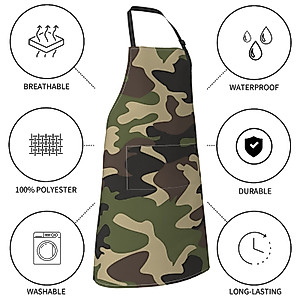 Perinsto Green Camo Waterproof Apron With 2 Pockets Amy Camouflage Kitchen Chef Aprons Bibs For Grooming Cooking Baking Painting Gardening