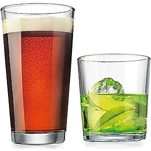 Glaver's Drinking Glasses Set of 8 Mixed Glassware Set, 4 Highballs 17 Oz., 4 Whiskey Glasses 13 Oz., Great For Cocktail Whisky and other Beverages. Dishwasher Safe.