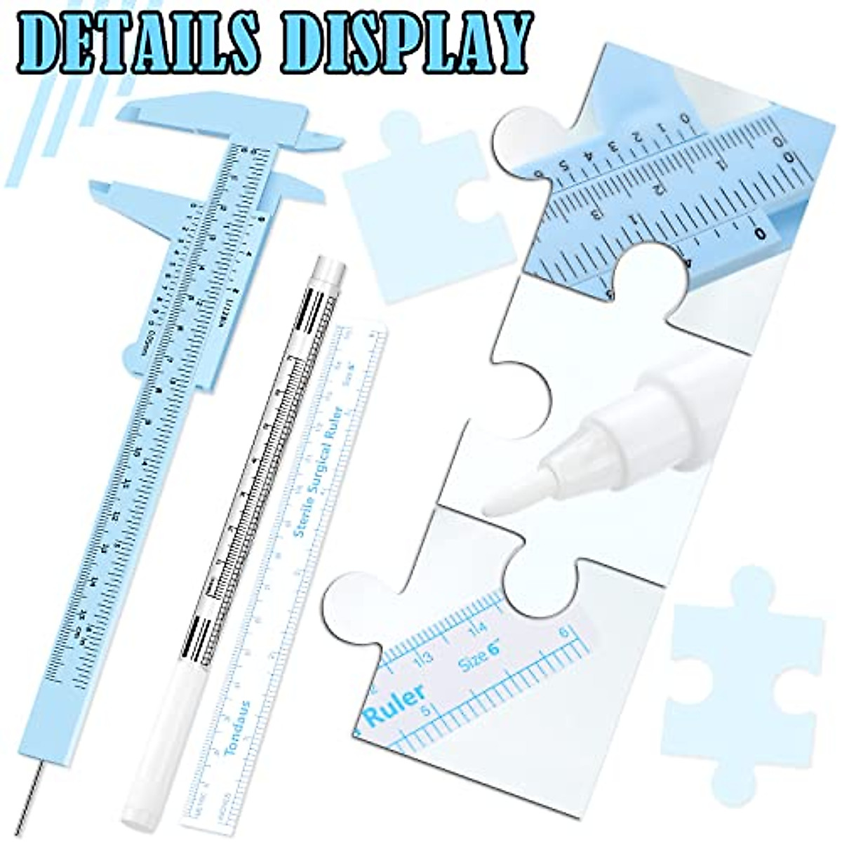 6 Pieces Eyebrow Tools 2 Pieces Eyebrow Measuring Ruler 2 Pieces Microblading White Marker Pen with Paper Ruler Skin Marker Eyebrow Permanent Makeup Position Mark Tools for Eyebrow Lips Skin