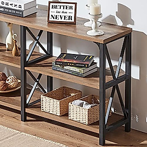 IBF Rustic Console Table, Industrial Wood and Metal Sofa Table, Hallway Entry Table for Home Living Room, Barnwood Foyer Accent Entryway Table with Retro Vintage Storage Shelf, Rustic Oak, 55 Inch