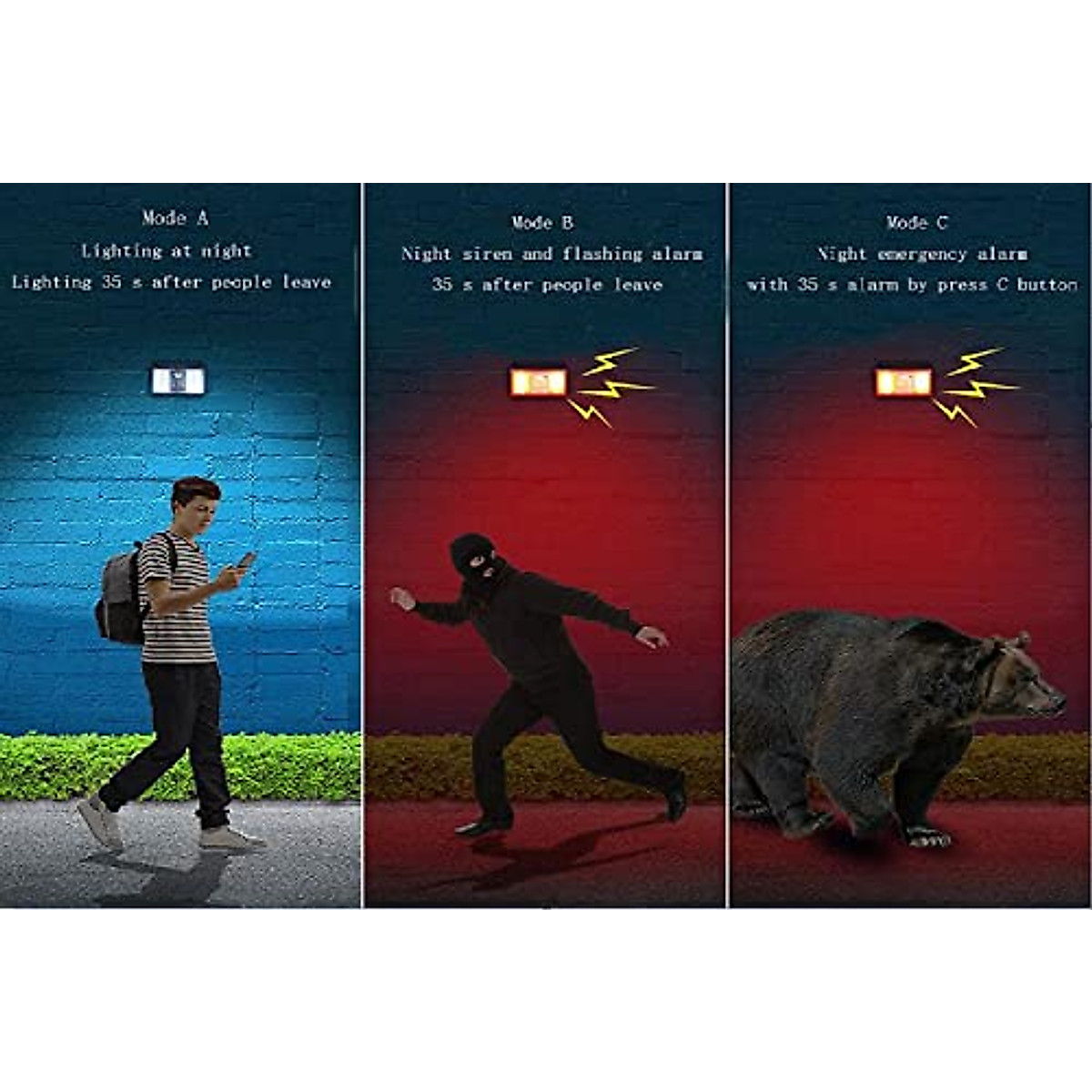 Solar Strobe Light With Motion Sensor Solar Powered Sound Alarm Light With Remote Controller System 129dB Loud Siren Security Light For Farm, Villa, Yard, Barn, Home Day & Night Mode (IP55 Waterproof)