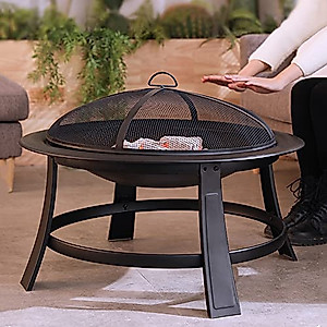 MCNUSS 30in Garden Fire Pits, Outdoor Steel Fire Pit with Spark Screen,Black Stainless Steel Construction Portable Campfire, Backyard and Patio Firepits