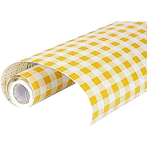 HDsticker Self Adhesive Vinyl Yellow Plaid Contact Paper Shelf Liner for Cabinets Dresser Drawer Furniture Table Wall Decal Removable, 17.7 inch x117 inch