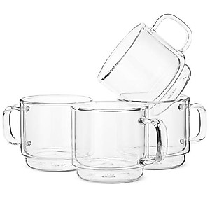 BTaT- Stackable Insulated Coffee Mugs, Glass Tea Mugs, Set of 4 (12 oz, 350 ml), Double Wall Glass Coffee Cups, Tea Cups, Latte Cups, Beer Glasses, Latte Mug, Clear Mugs, Mother's Day Gift