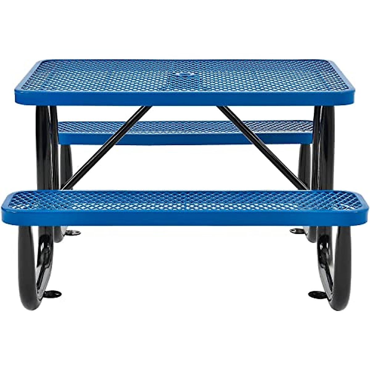 Global Industrial 4' Rectangular Expanded Metal Picnic Table, 48" L x 62" W,Blue