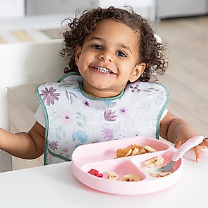 Bumkins Bibs for Girl or Boy, SuperBib Baby and Toddler for 6-24 Months, Essential Must Have for Eating, Feeding Set, Splat Mat for Under High Chair, Mess Saving, Waterproof Fabric, Floral Gray