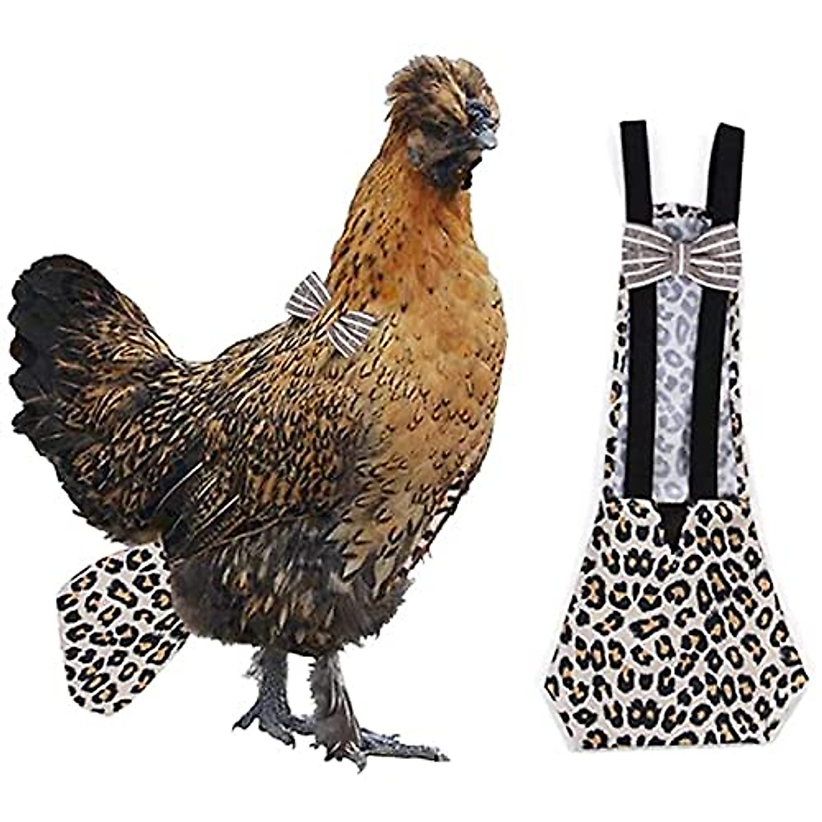OCHSTIN Chicken Diaper Pet Diaper Nappy Poultry Cloth Bow Tie Washable Parrot Flight Suit for Goose Duck Hen Birds Poultry Small Animals Parakeet Cockatiel (M, Leopard)