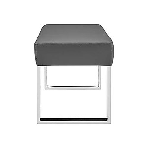Armen Living Amanda Bench in Grey Faux Leather and Chrome Finish 48 x 19 x 18