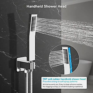 Baetuy Shower Faucet Set Bathroom Square Rain Shower Head and Handle Set, Wall Mounted Shower Fixtures With Shower Valve and Trim Kit 10 inch Polished Chrome