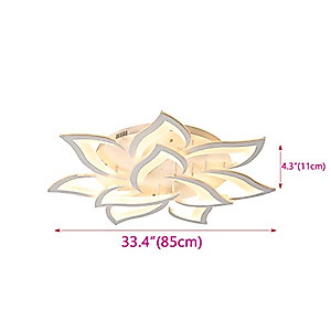 Modern Dimmable LED Ceiling Light Living Room Chandelier Metal Acrylic with Remote Control Flush Mount Ceiling Lamp Chic Design Kitchen Hanging Lamp Bedroom Painted Finish Pendant Lighting (33.4")