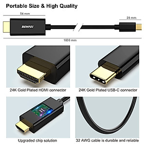 BENFEI USB C to HDMI 6 Feet Cable, USB Type-C to HDMI Cable, Thunderbolt 3/4 Compatible with iPhone 15 Pro/Max, MacBook Pro/Air 2023, iPad Pro, Surface Book 2, Galaxy S23 and More