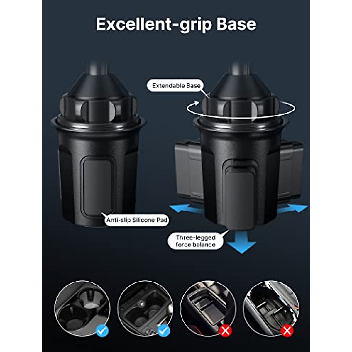 JSAUX Cup Phone Holder for Car Truck with Long Arm, Multi-Adjustable Ultra Stable Cup Holder Phone Mount Cellphone Cradle Compatible with iPhone, Samsung Galaxy, Google Pixel and Other Smart Phones