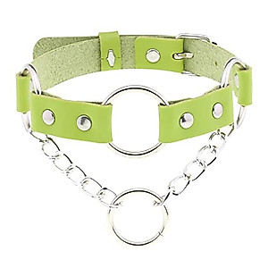 HUYHOAT Men Women Punk Circle Tassel Chain Pendant Goth Choker Necklace Sexy Cosplay Black PU Leather Necklace Gothic Accessories (pink)