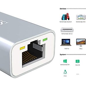 Ethernet Adapter Replacement for Nintendo Switch Wii U and Mac Windows Laptop USB LAN Adapter