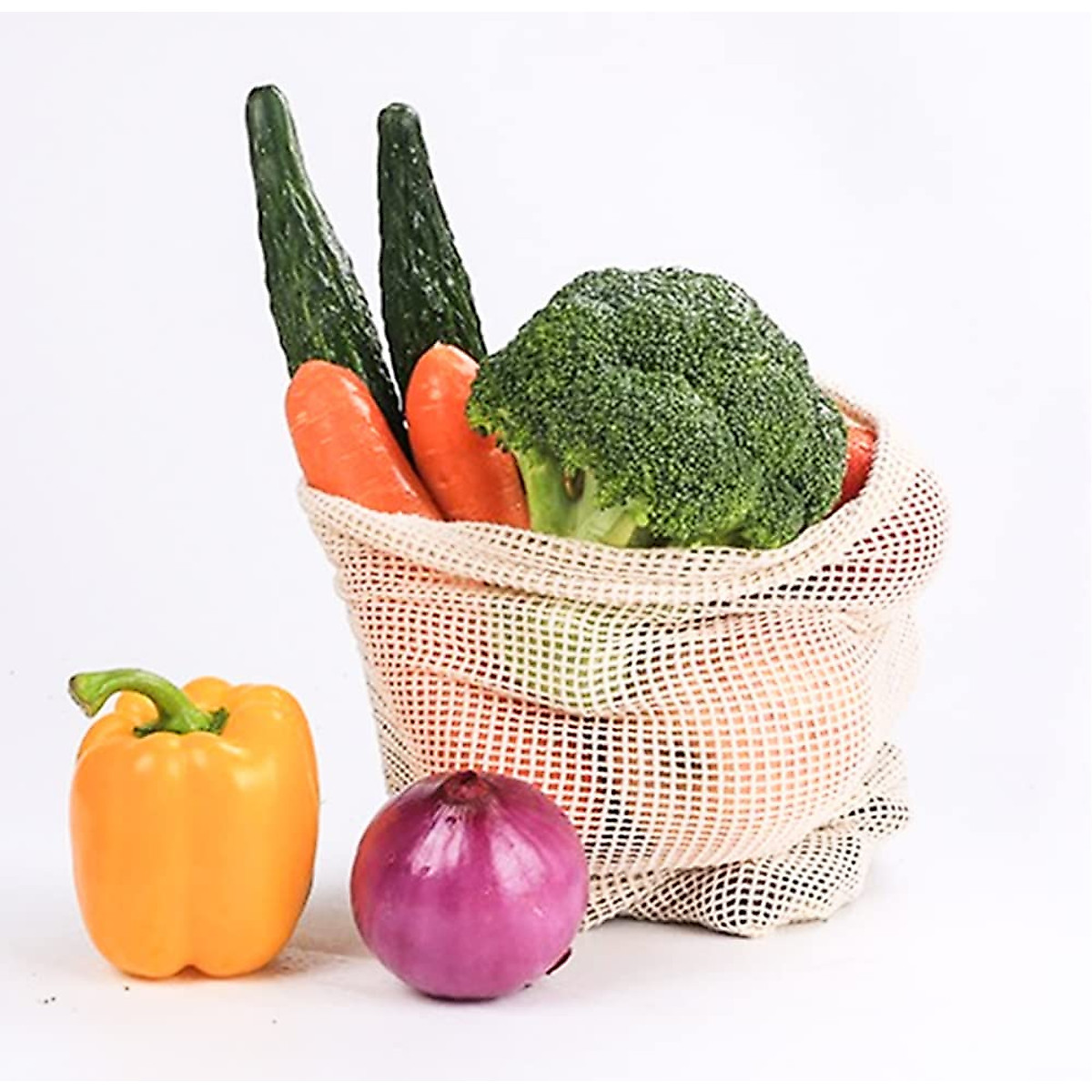 Lesibag 9 Pcs Reusable Cotton Mesh Grocery Bags Reusable Washable Produce Bags for Fruits, Vegetable, Food, Toys (Beige)