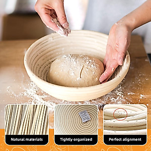 Proofing Baskets for Bread Baking, Round 9” Sourdough Starter Kit, Bannetons Bread Proofing Baskets, Sourdough Bread Baking Supplies