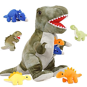 Muiteiur Dinosaur Stuffed Animals Soft Plush 19.6 inch Dinosaur Stuffed with 5 Cute Babies T-Rex Zippered Belly Dinosaur Gift Set for Kids Girl Boy