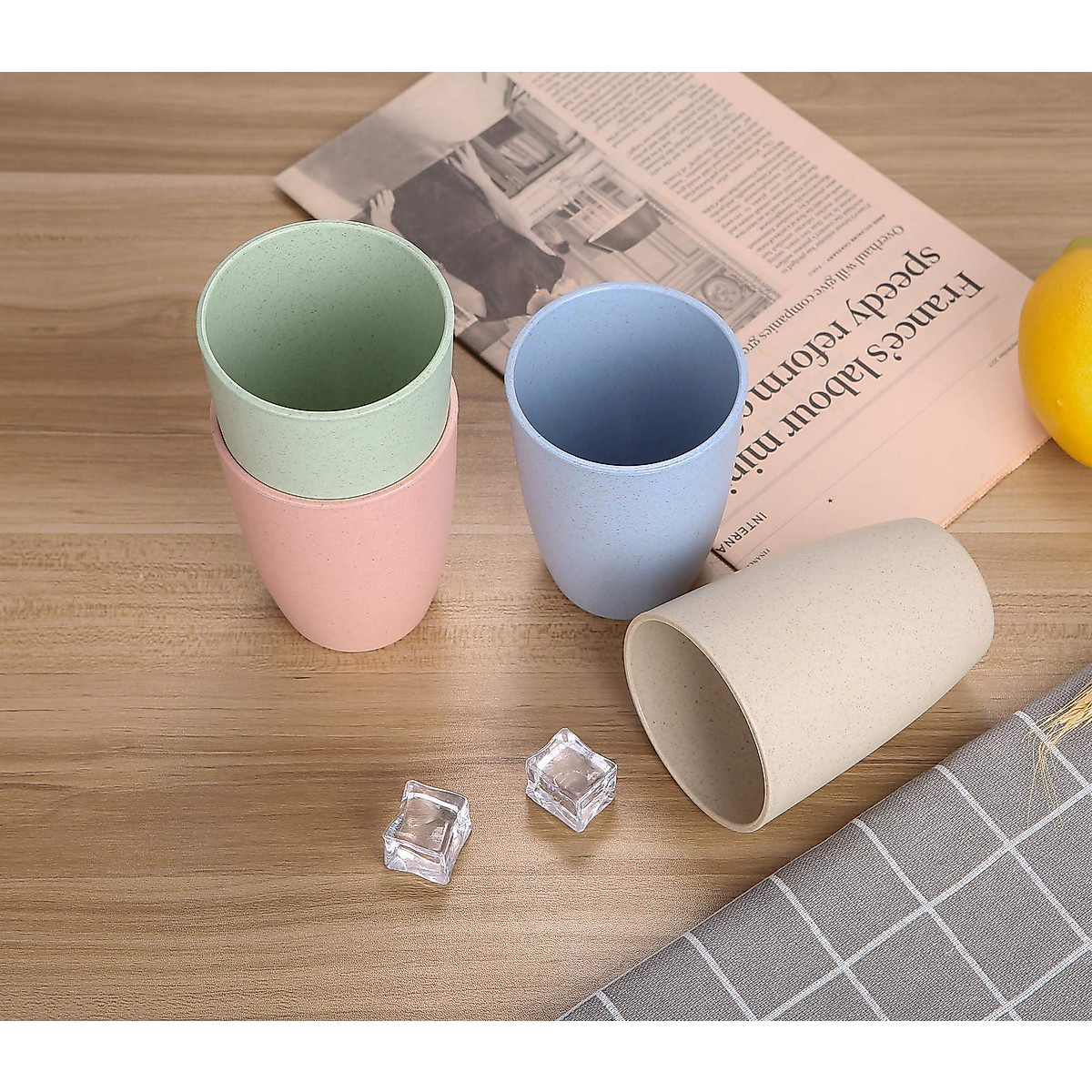 LuckyZone Wheat Straw Unbreakable Cup (12 oz) - Reusable Drinking Glasses Set of 5 - Dishwasher Safe - BPA Free & Eco-Friendly(Beige)