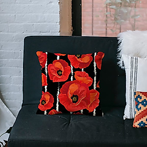 YGGQF Flower Throw Pillow Cover Floral Poppies Garden Nature Wildflower Red Home Decor Pillowcase Cushion Cover 18x18 Inches