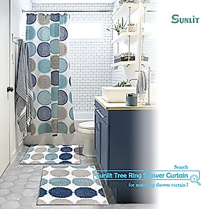 Sunlit 2 Pieces Bathroom Rugs Set, Non-Slip Absorbent Soft Shaggy Farmhouse Bath Mat, Floor Mat Dry Fast Machine Washable. Blue Teal Beige Polka Dot (20"x30"&17"x24")