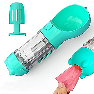 Portable Dog Water Bottle, Dog Travel Water Bottle Bowl Dispenser with Drinking Feeder Bowl Poop Bag for Dogs Small Pets Walking, Traveling, Hiking (Blue)