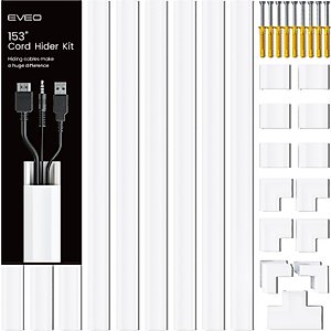 Cord Hider 153in - Covers for Wires - Paintable - Wire Hiders for TV On Wall - Cable Management - Cable Raceway - 9X L17 x W0.95 x H0.5 - White