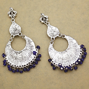 RechicGu Retro Silver Women Indian Earrings Tribal Vintage Crescent Blue Stone Jhumki Jhumka Banjara Kuchi Belly Dance Gypsy Oxidized Earrings