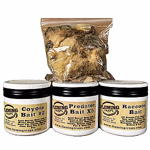 Fleming Traps Predator Bait Kit - Coyote, X5 & Raccoon Bait with Wool - 3 Pack