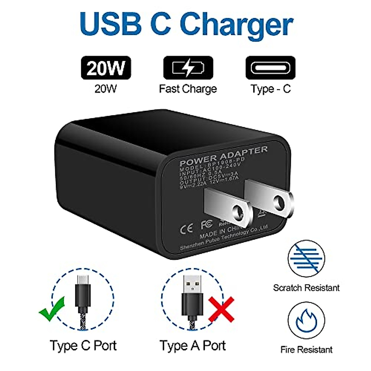 CHLGoodP USB C Fast Charger for Samsung Galaxy S21 S20 Note 21 20 S10+ A02S A42 A72 A52 A32 A12 A41 A71 A51 A11 S10E A10E, Quick Charge Wall Block, 30W PD Car Charger, Charging Type to Cable, Black