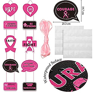 10 Pcs Breast Cancer Awareness Banner Porch Sign Breast Cancer Yard Signs Wall Hanging Cancer Awareness Decorations Breast Cancer Backdrop Pink Ribbon Party Decorations for Outdoor Indoor Party Supply