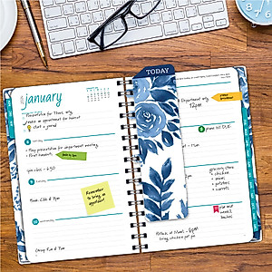 Global Printed Products HARDCOVER 2024 Planner: (November 2023 Through December 2024) 5.5"x8" Daily Weekly Monthly Planner Yearly Agenda Bookmark, Pocket Folder & Sticky Note Set (Blue Bloom)
