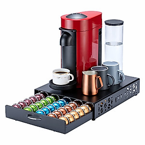 Flagship for Nespresso Pod Holder Vertuo Pod Storage Coffee Pod Organizer Coffee Bar Design And Coffee Machine Stand Black Metal(50 Pods Capacity)