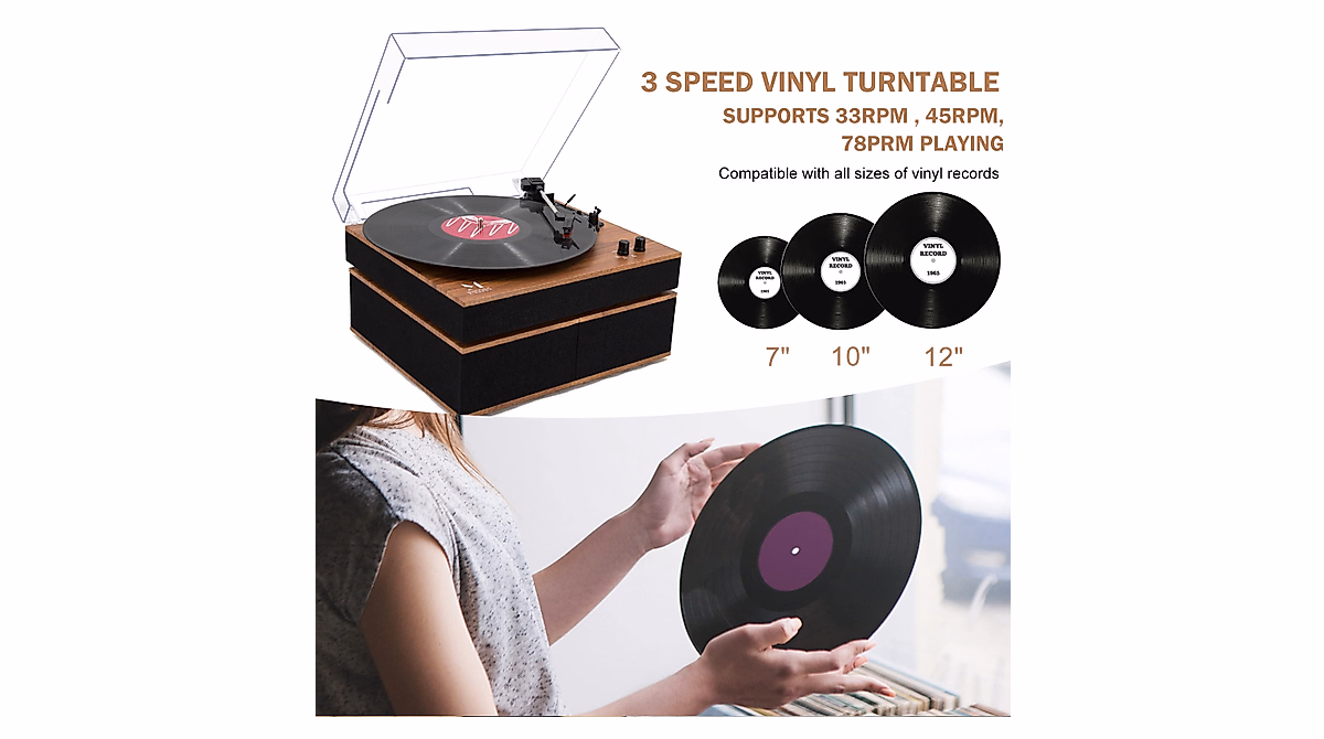 MPK Bluetooth Record Player,Turntable HiFi System with Bookshelf ...