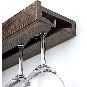 Rustic State Smith Wall Mounted Wood Floating Wine Bottle Rack with Glassware Holder Stemware Shelf Storage Organizer - Home, Kitchen, Dining Room Bar Décor -Walnut