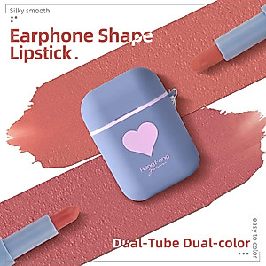 LAMUSELAND 2Pcs/set Matte Velvet Earphone Lipstick with 2Pcs/set Glitter Shimmer Eyeshadow Sticks