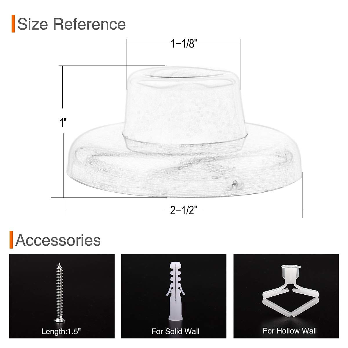 KOVOSCH Concave Wall Door Bumper Stop Black – 2-1/2” Outside Diameter Stainless Steel Cover with 1-1/8” Black Rubber Bumper – Easy to Install with Screw